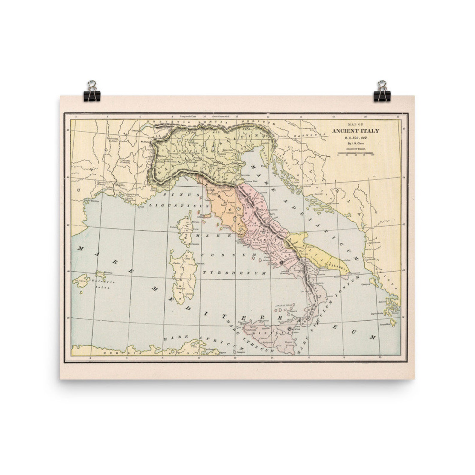 Ancient Italy Map 1901 Roman Empire 800-222 BC Atlas Poster | Etsy