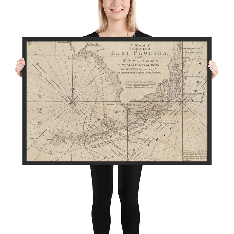 Old Florida Keys Map 1771 Vintage Southern FL Atlas Framed | Etsy