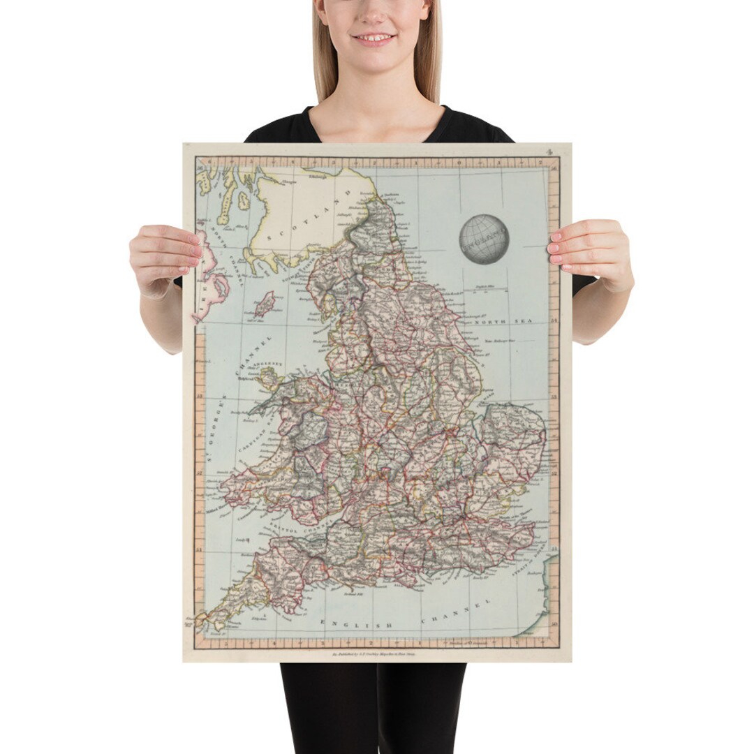 Old England Map (1850) Vintage Britain Atlas Poster - Etsy