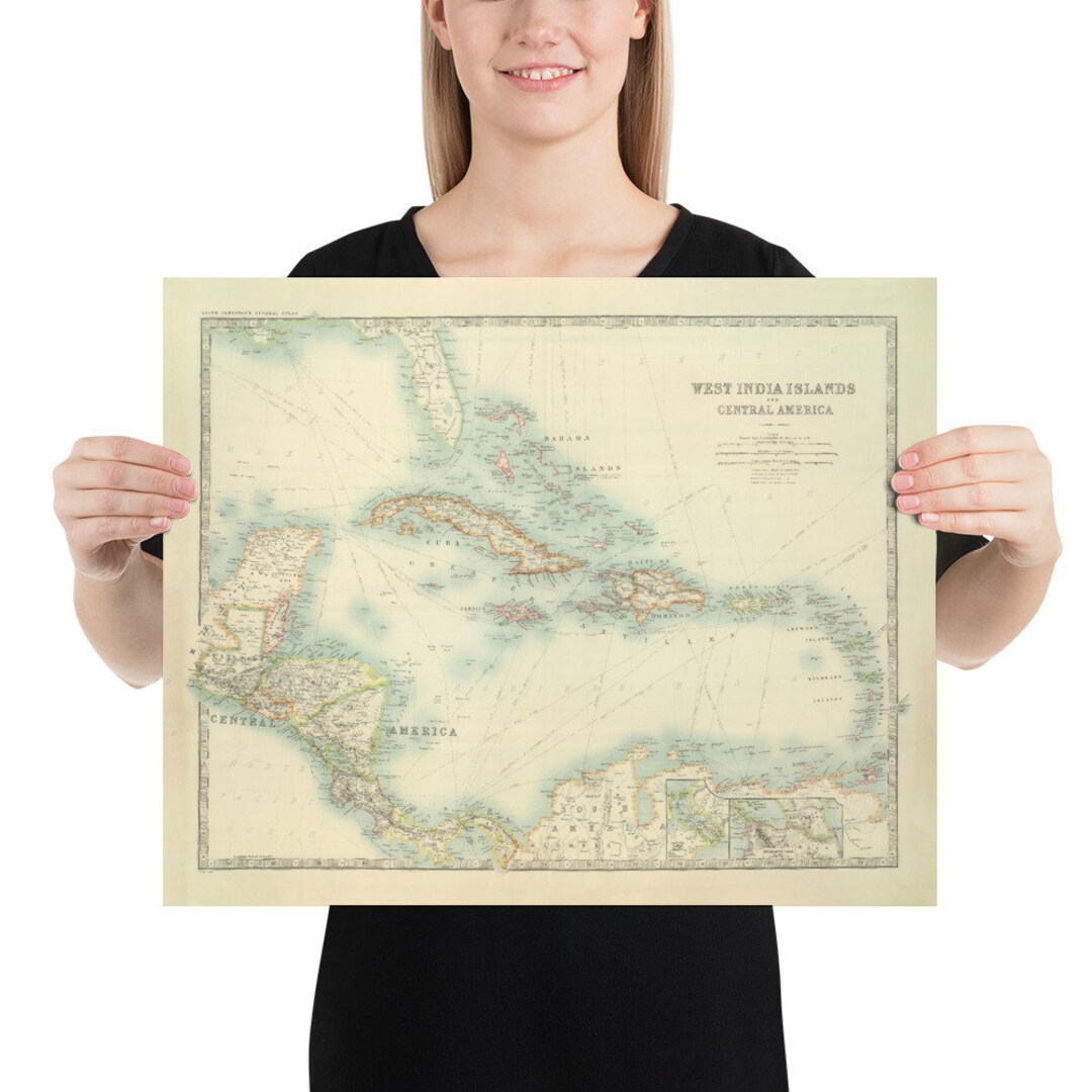 Old Caribbean Islands Map (1912) Vintage West Indies Nautical Chart ...