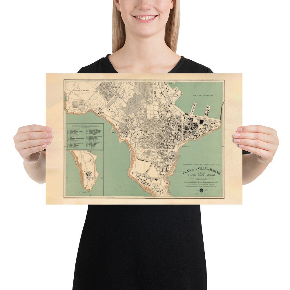 Old Dakar Senegal Map (1925) Vintage Senegalese Capital City Atlas ...