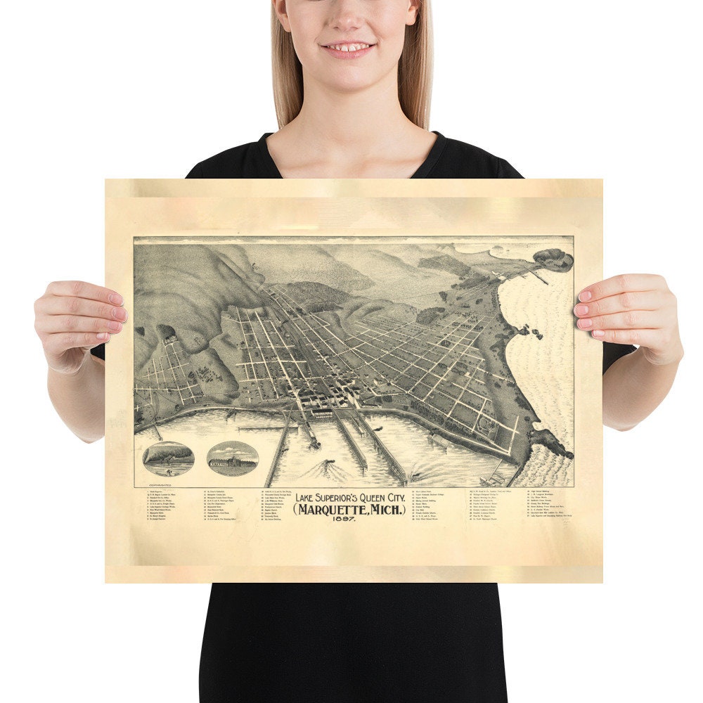Old Marquette MI Map 1897 Vintage Michigan UP City Atlas | Etsy