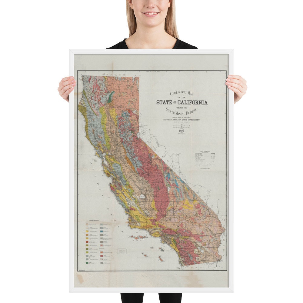 Geological Map of California (1906) Old CA Geology Atlas Framed Poster ...