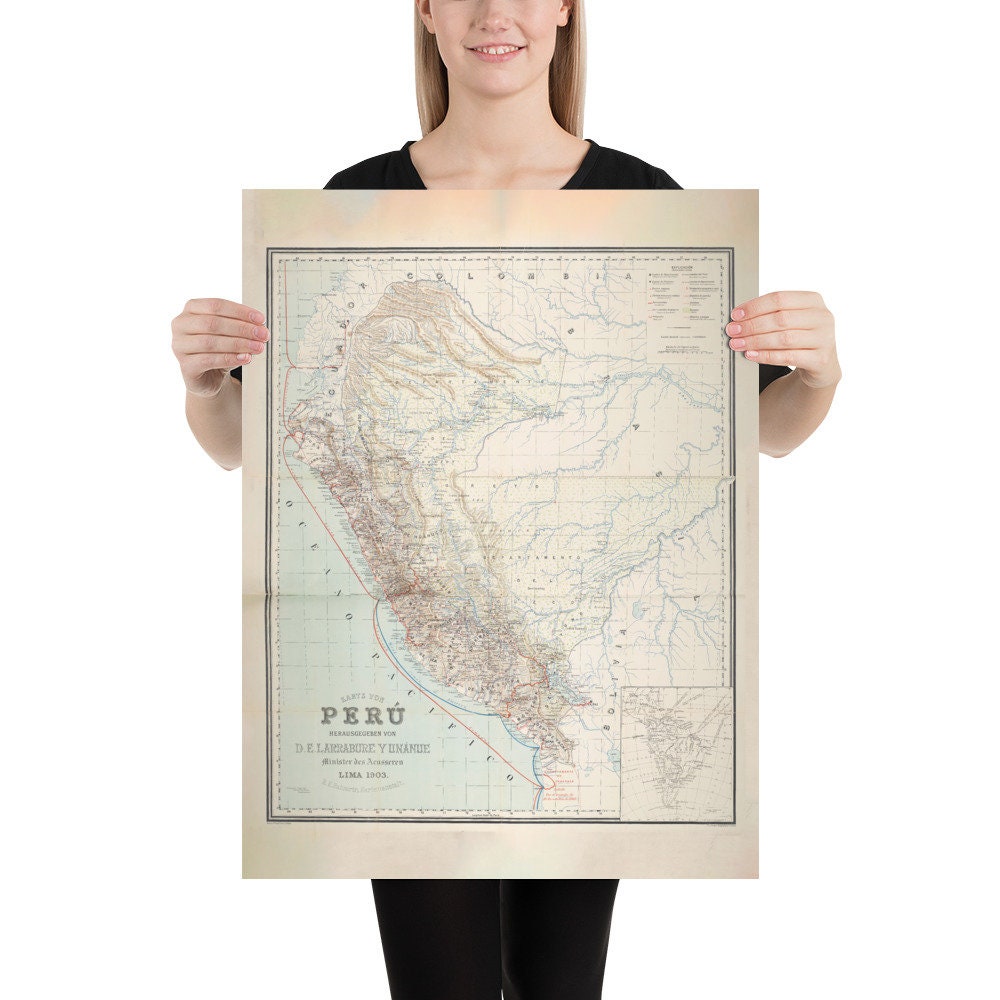 Old Peru Map 1903 Vintage Peruvian Atlas Poster | Etsy