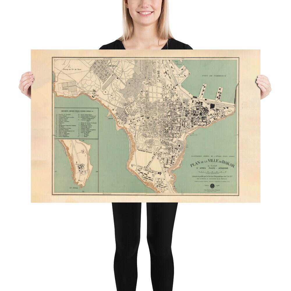 Old Dakar Senegal Map (1925) Vintage Senegalese Capital City Atlas ...