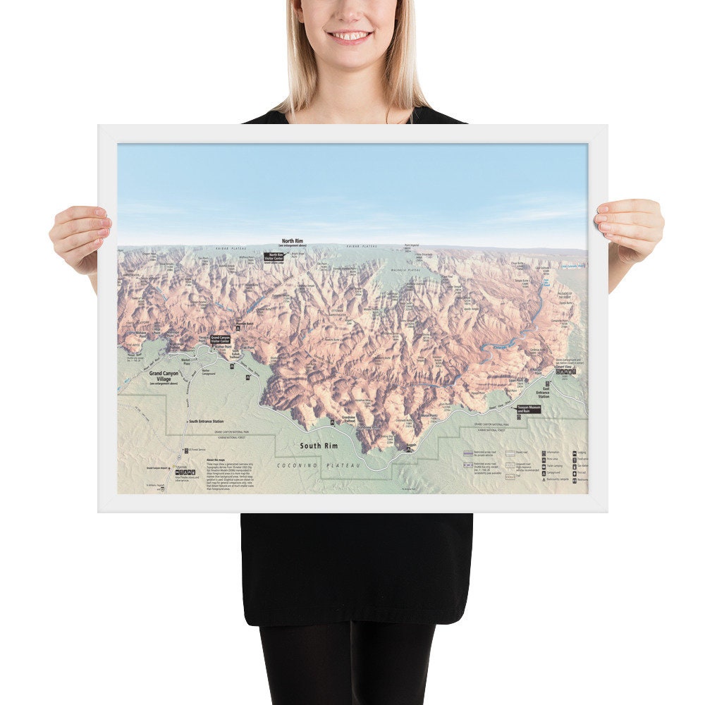 Grand Canyon Topography Map South Rim Panoramic Atlas Framed | Etsy