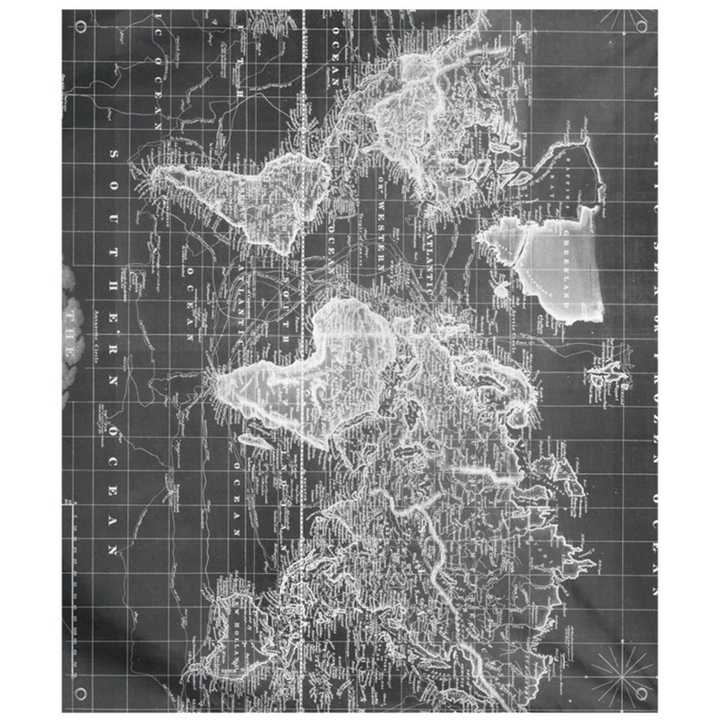 World Map Tapestry 1833 Black and White Atlas - Etsy