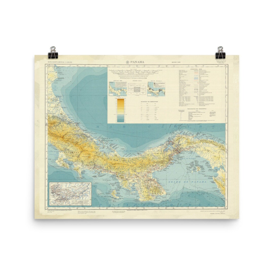 Old Panama Map (1954) Vintage Panamanian Atlas Poster - Etsy