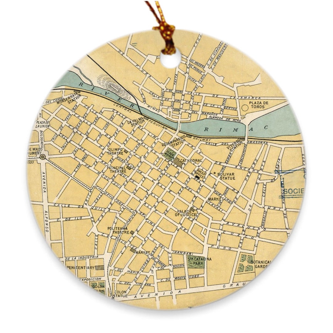 Old Lima Peru Map (1910) Vintage Peruvian Capital City Atlas Ornaments ...
