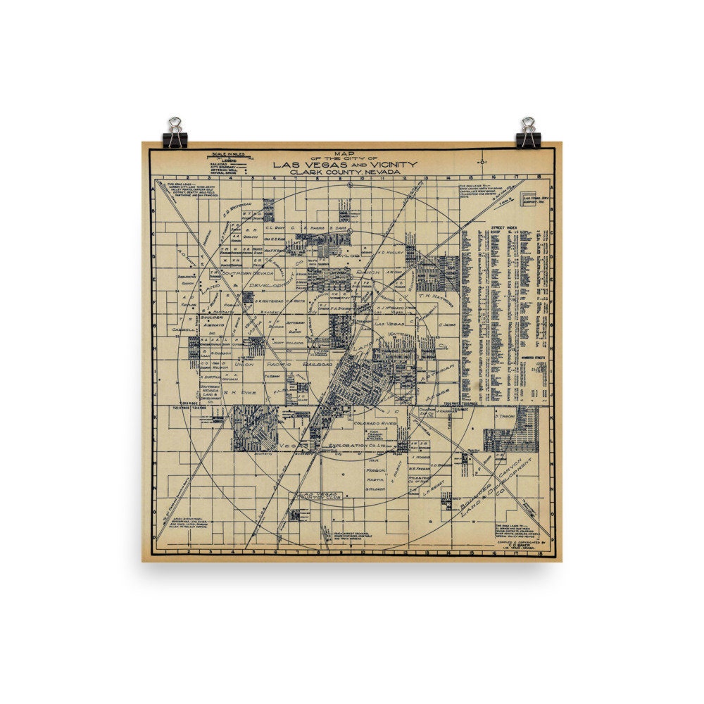 Las Vegas NV Map (1920) Old Sin City Nevada Atlas Poster - Etsy