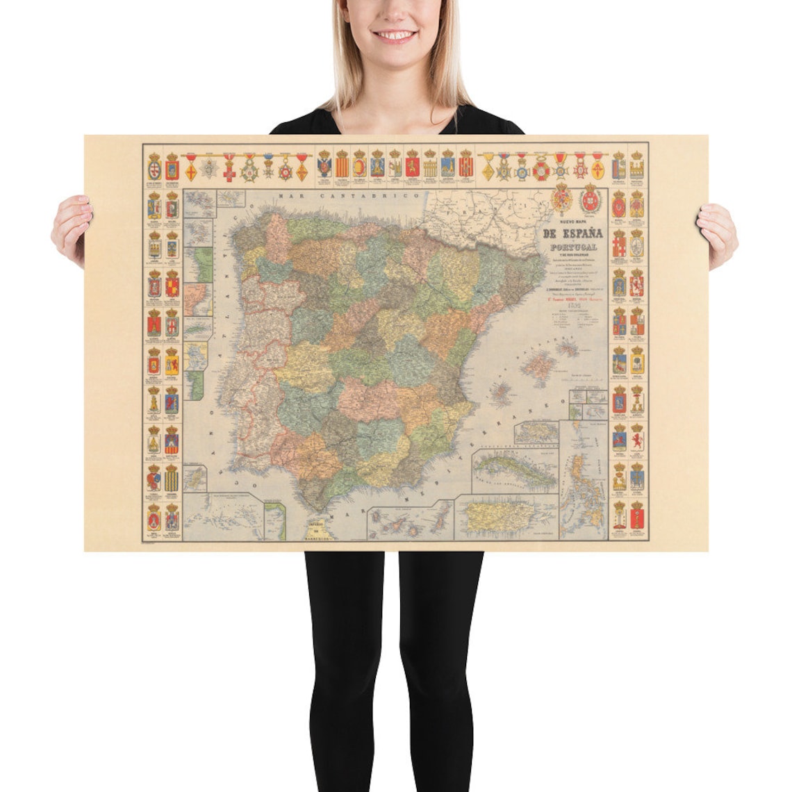 Old Spain Map (1892) Vintage Spanish Family Crests Chart Poster - Etsy