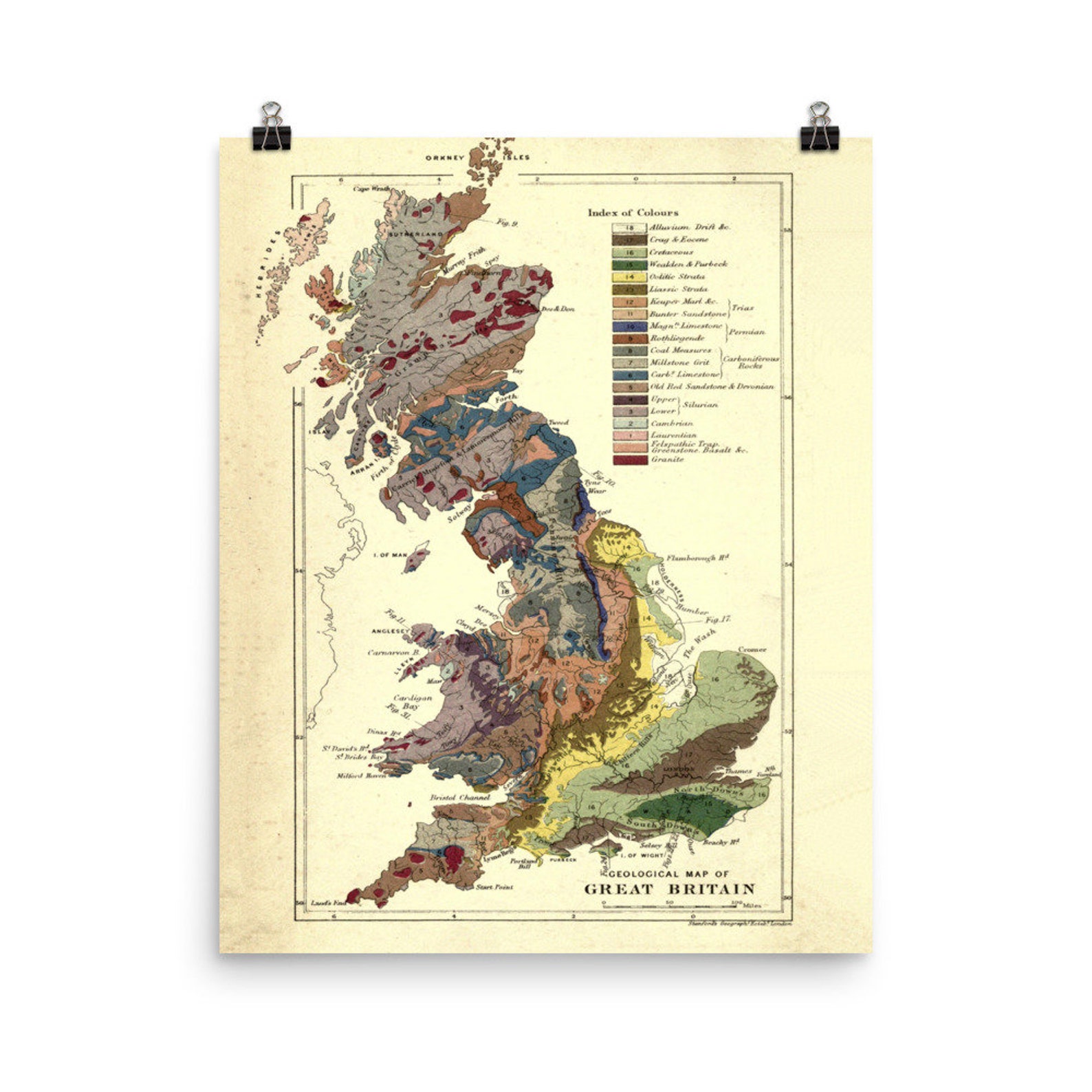 Geology Map of Britain 1878 Old United Kingdom Geological | Etsy