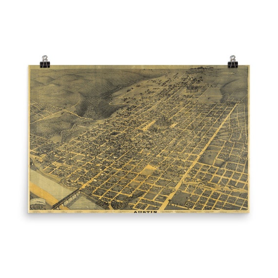 Old Austin TX Map 1887 Birds Eye Perspective Atlas Poster | Etsy