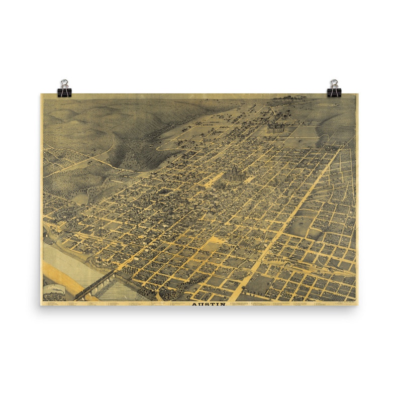 Old Austin TX Map 1887 Birds Eye Perspective Atlas Poster - Etsy