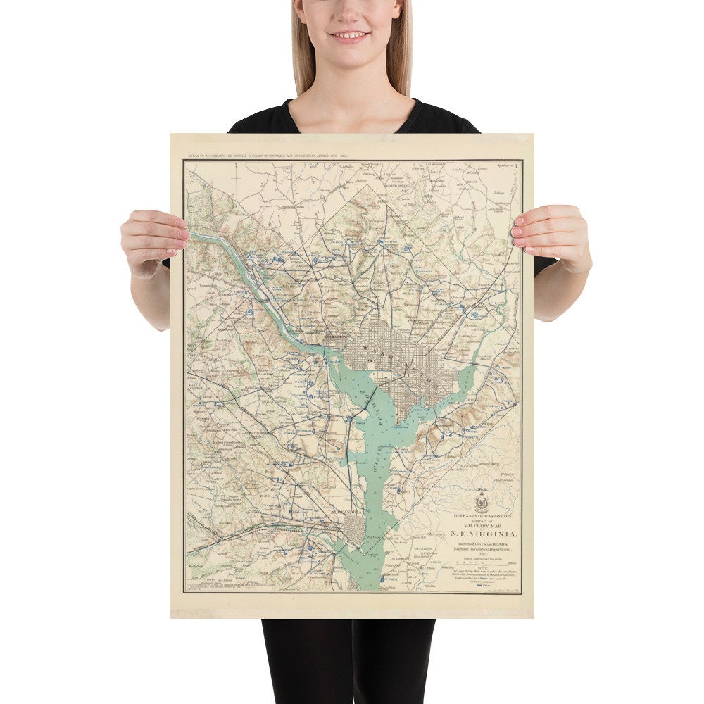 Old Washington DC Defenses Map (1895) Vintage District of Columbia ...