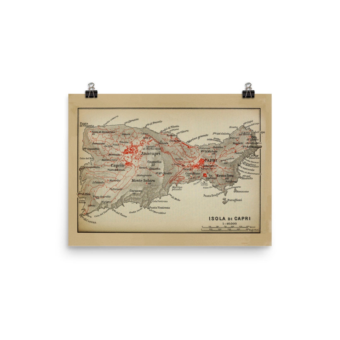 Old Capri Italy Map (1903) Vintage Tyrrhenian Sea Island Atlas Poster ...