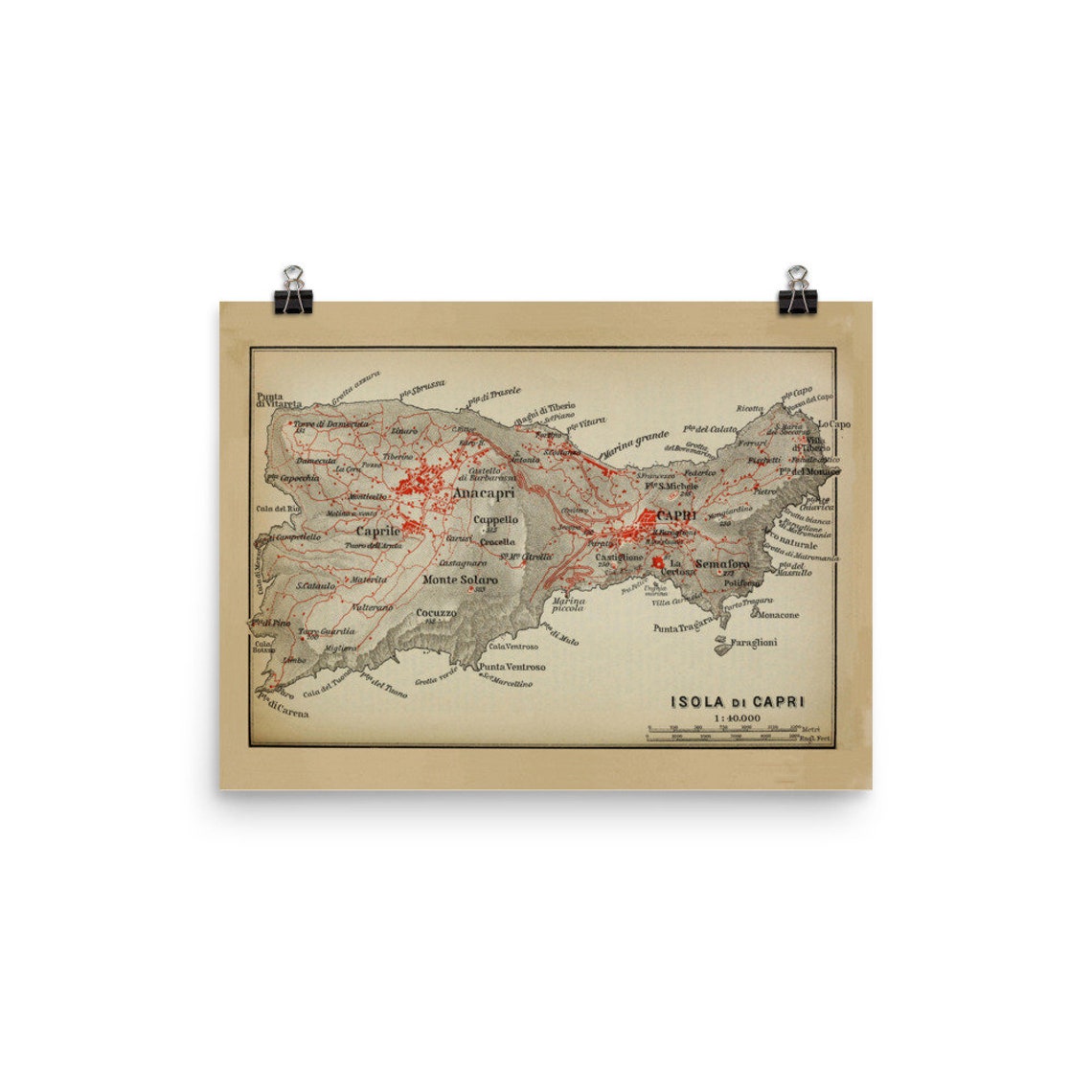 Old Capri Italy Map (1903) Vintage Tyrrhenian Sea Island Atlas Poster ...