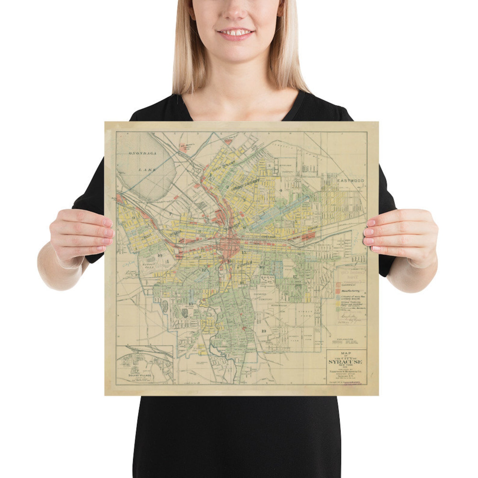 Old Syracuse NY Map (1918) Vintage Upstate New York City Atlas Poster ...
