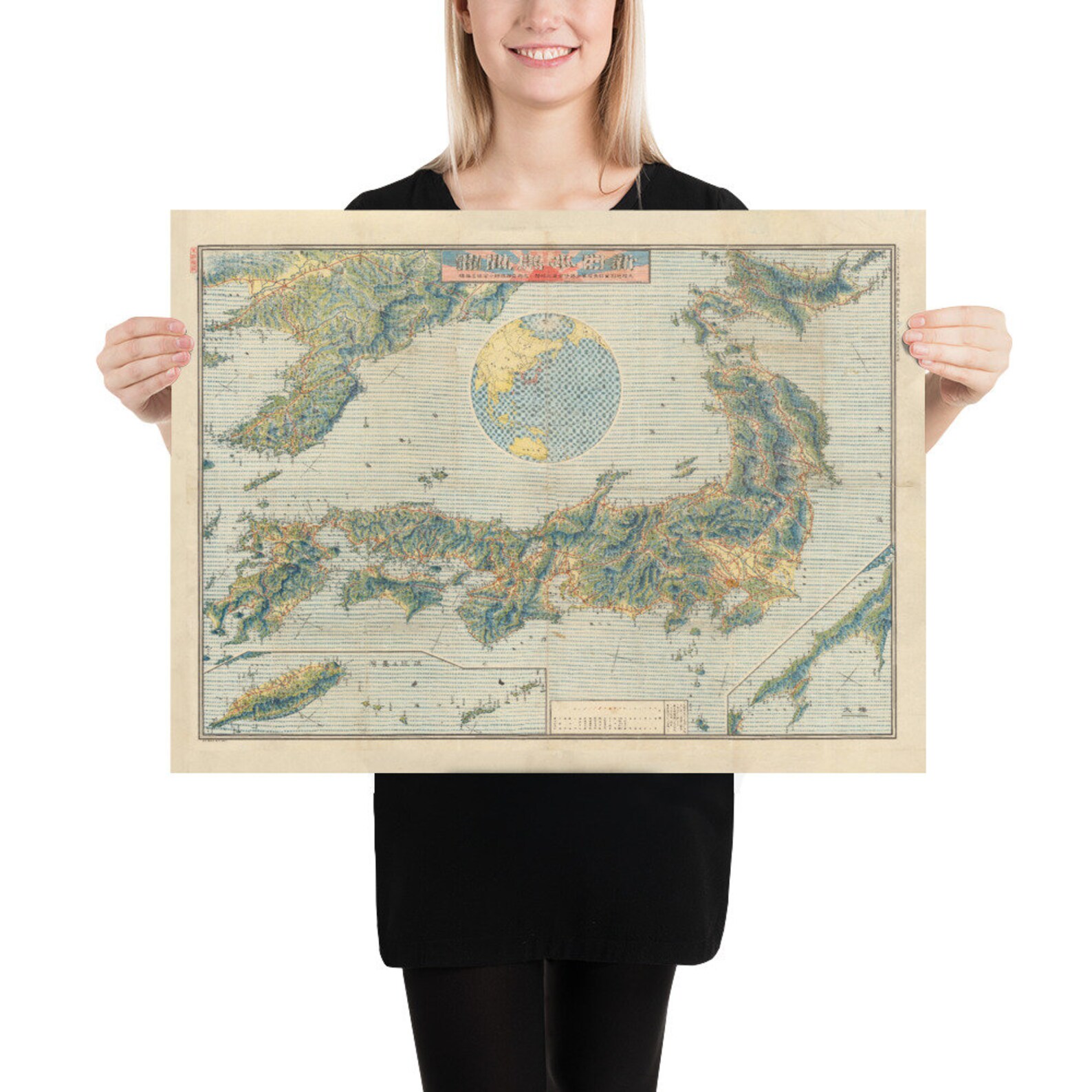 Old Japan and Korea Map (1915) Vintage Japanese Sea Birds Eye View ...