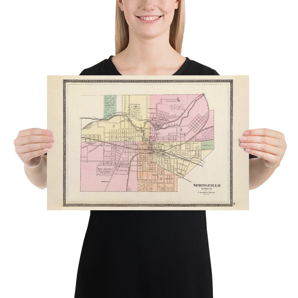 Old Springfield OH Map 1892 the Home City Ohio Vintage Atlas | Etsy
