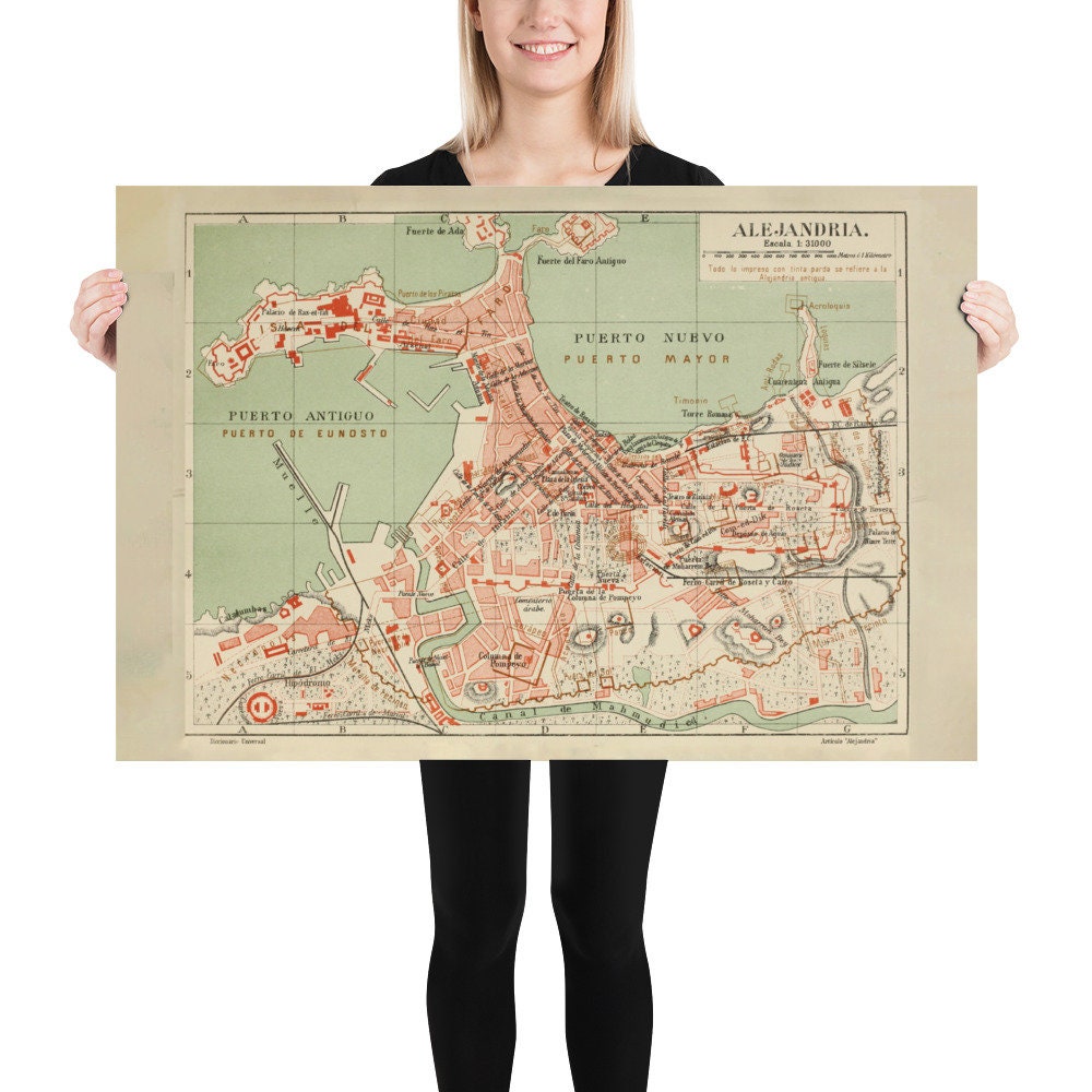 Old Alexandria Egypt Map 1887 Vintage Egyptian Port City | Etsy