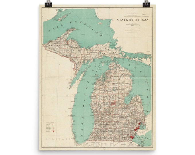 Vintage Michigan Geology Map 1873 Old MI Geological Atlas - Etsy