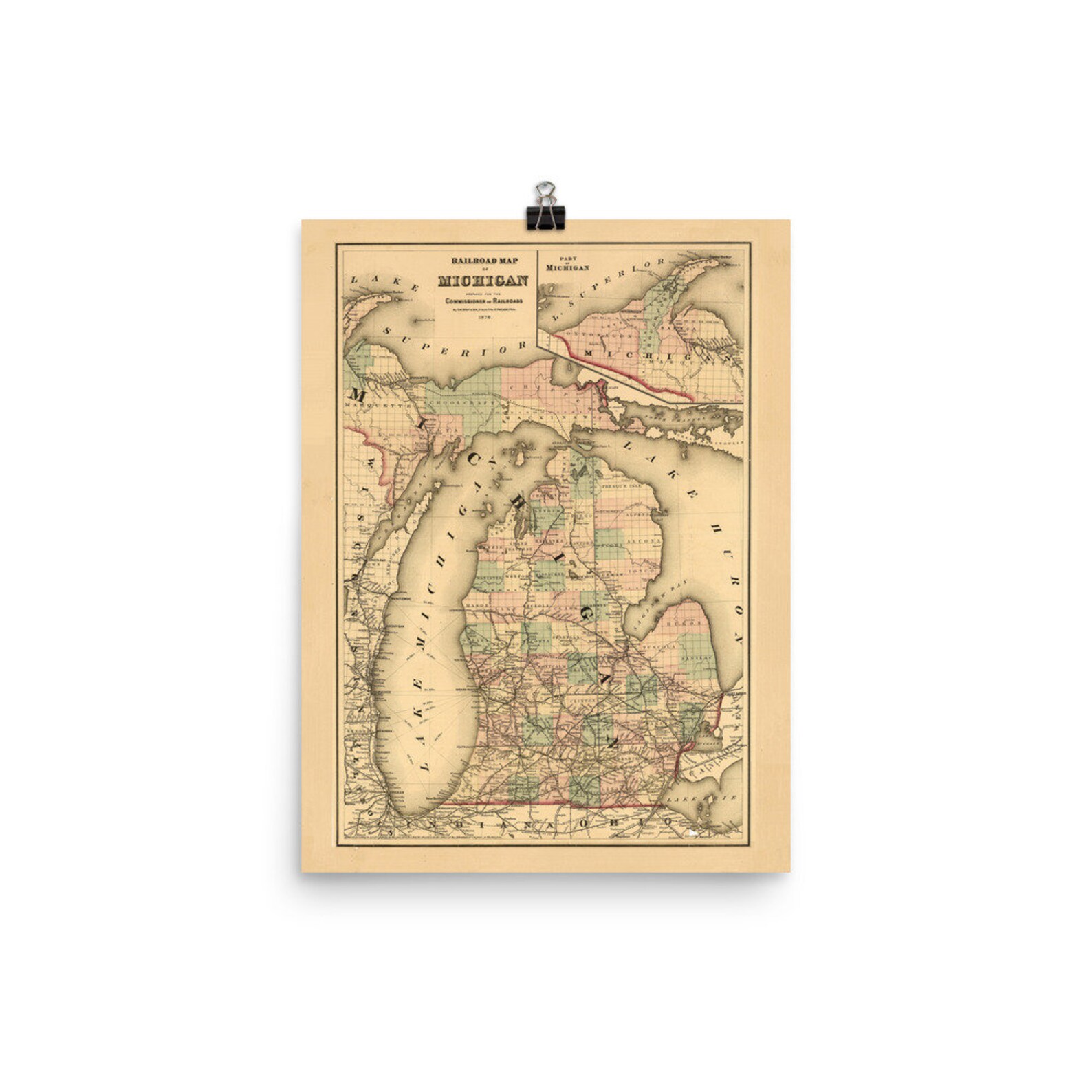 Michigan Railroad Map 1876 Old MI State Railway Lines Atlas | Etsy