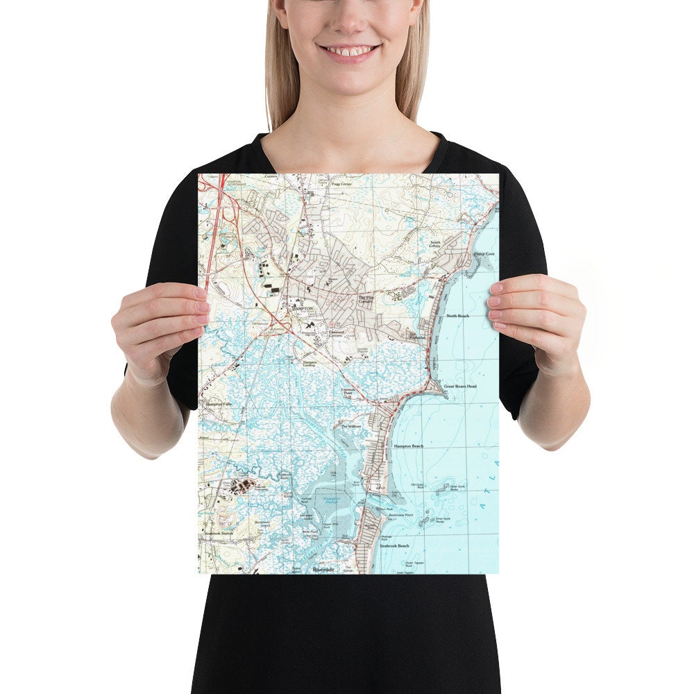 Hampton Beach NH Map 1992 Coastal New Hampshire Atlas Poster | Etsy