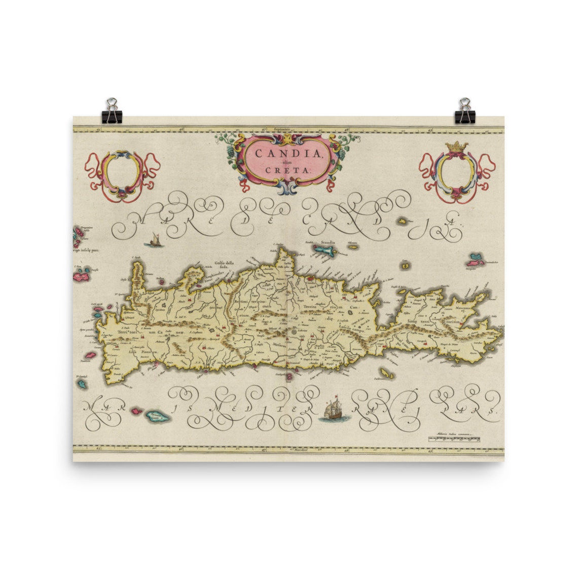 Old Crete Greece Map 1665 Vintage Greek Island Atlas Poster | Etsy