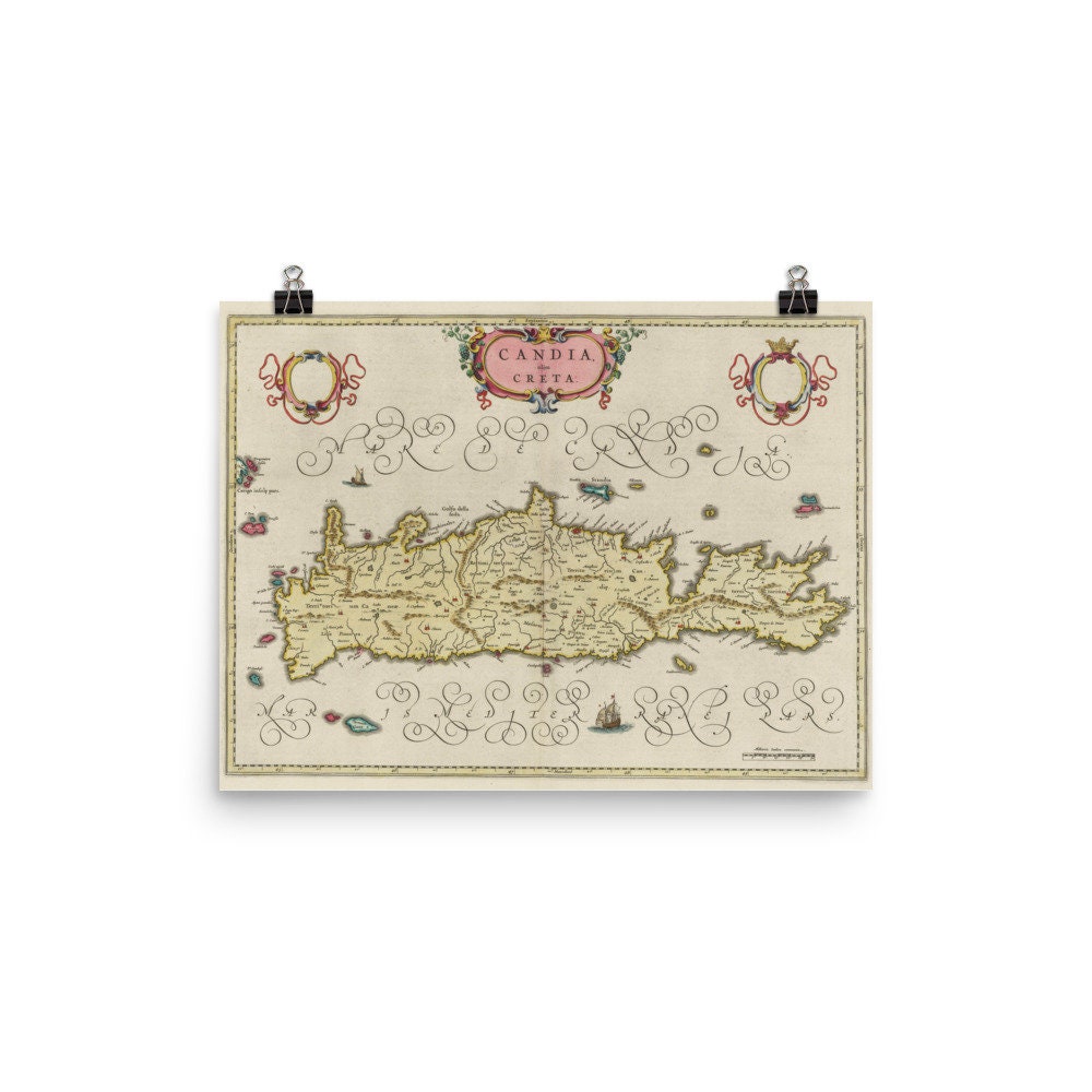 Old Crete Greece Map 1665 Vintage Greek Island Atlas Poster | Etsy