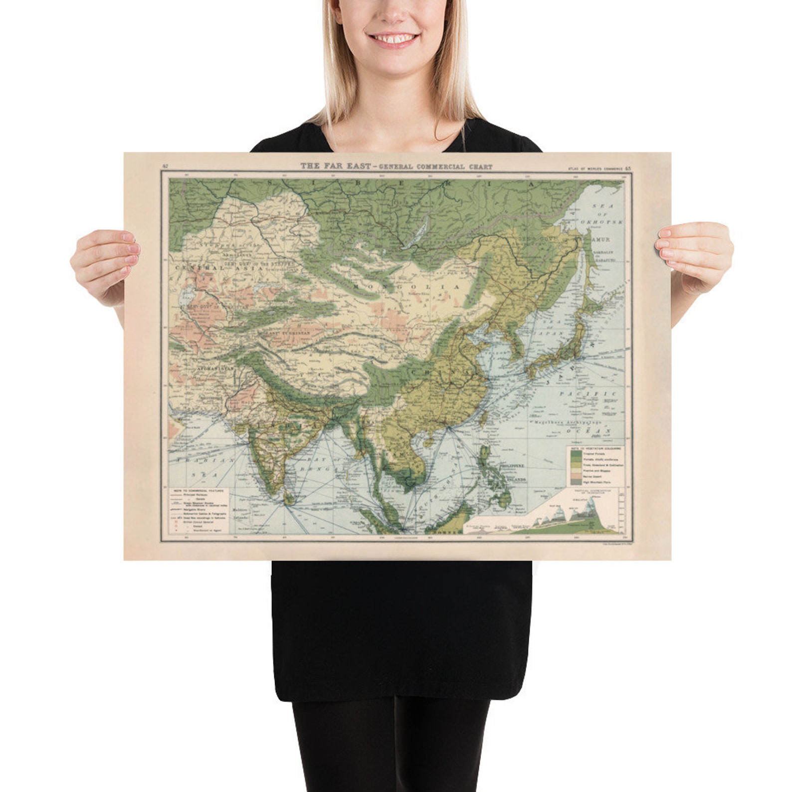 Old Asia Commercial Shipping Routes Map 1907 Vintage Eastern - Etsy