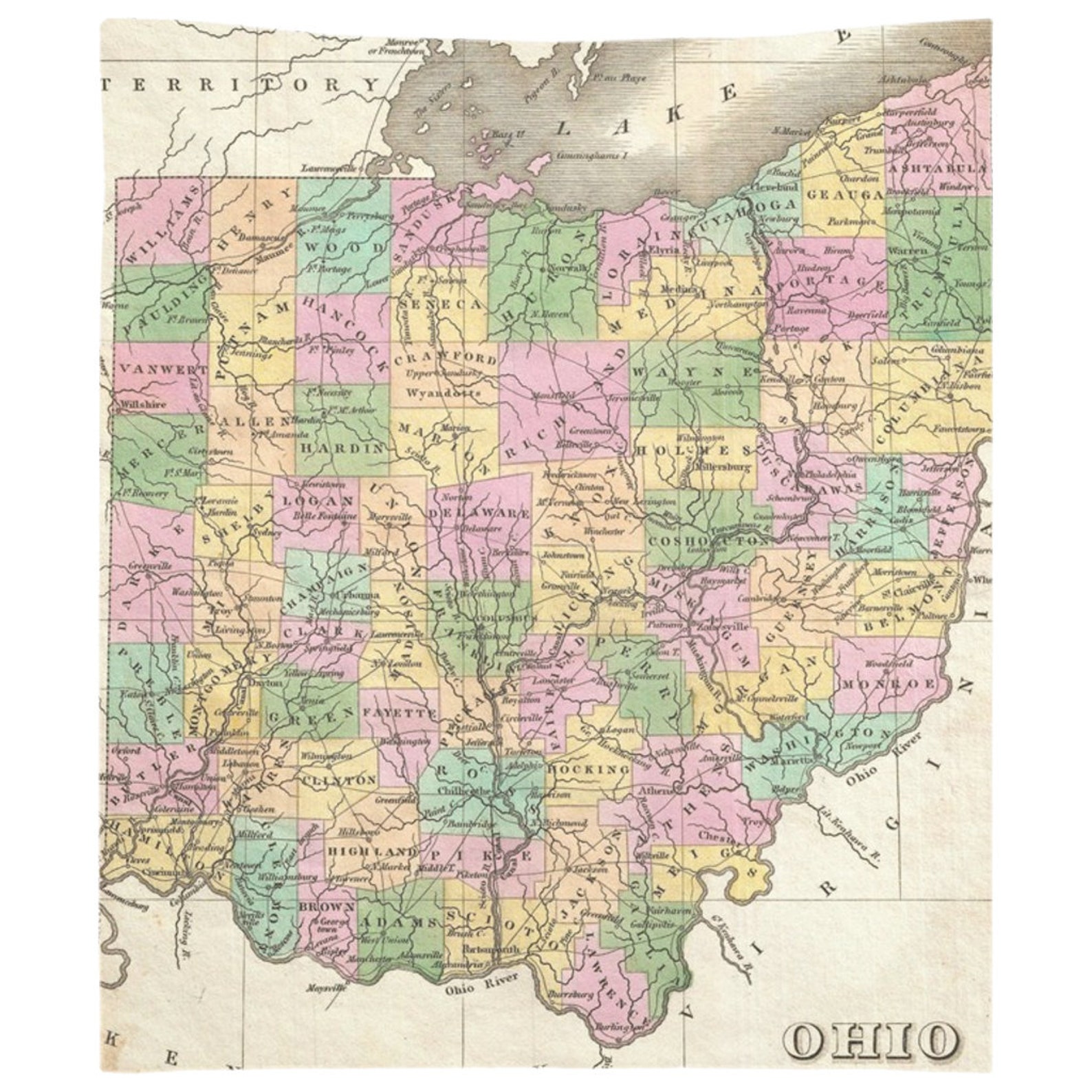 Vintage Ohio Map Tapestry (1827) State Atlas - Etsy