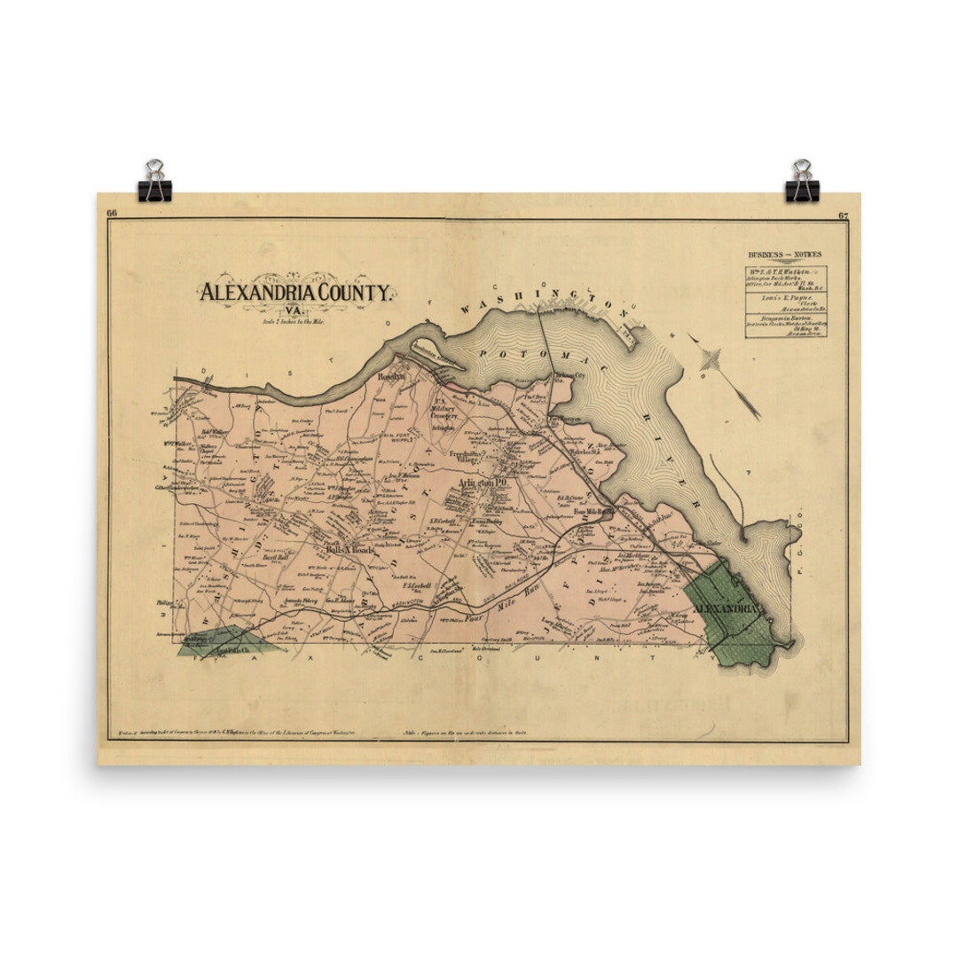 Old Alexandria County VA Map (1878) Vintage Alexandria & Arlington ...