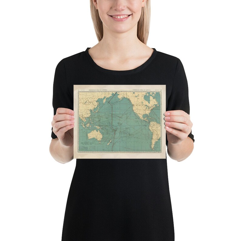 Old Pacific Ocean Map (1924) Vintage Nautical & Maritime Chart Poster ...