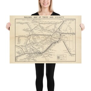 Old Tokyo Japan Railway Map (1957) Vintage Japanese Capital City Rail ...