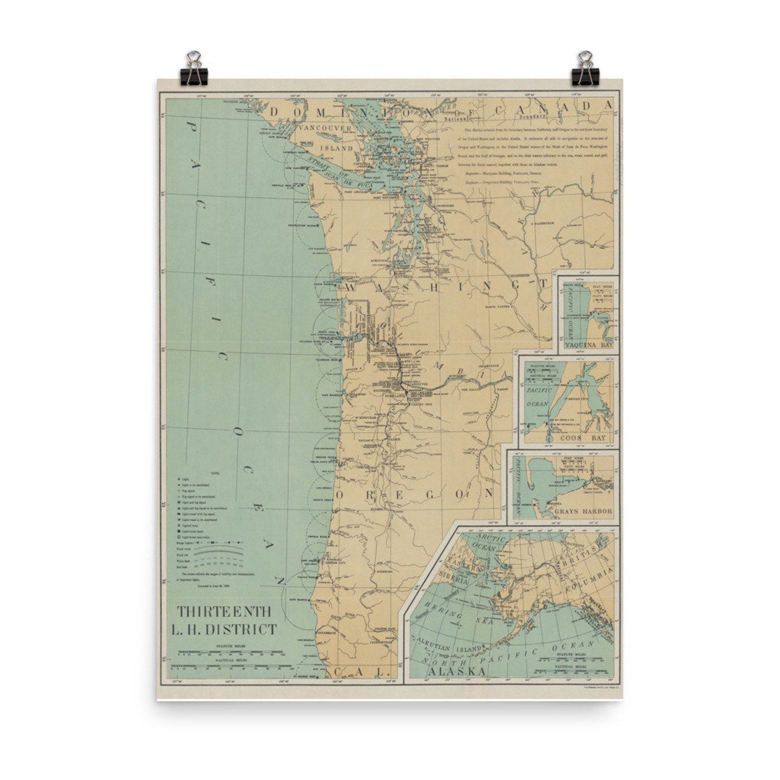 Old Washington and Oregon Lighthouse Map 1898 Vintage - Etsy