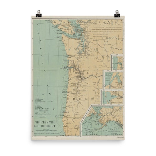 Vintage Puget Sound Lighthouse Map 1898 Washington State - Etsy