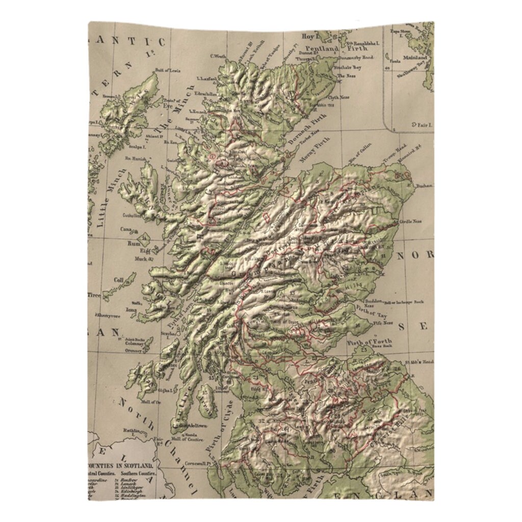 Scotland Physical Map Tapestry 1880 Old Atlas | Etsy