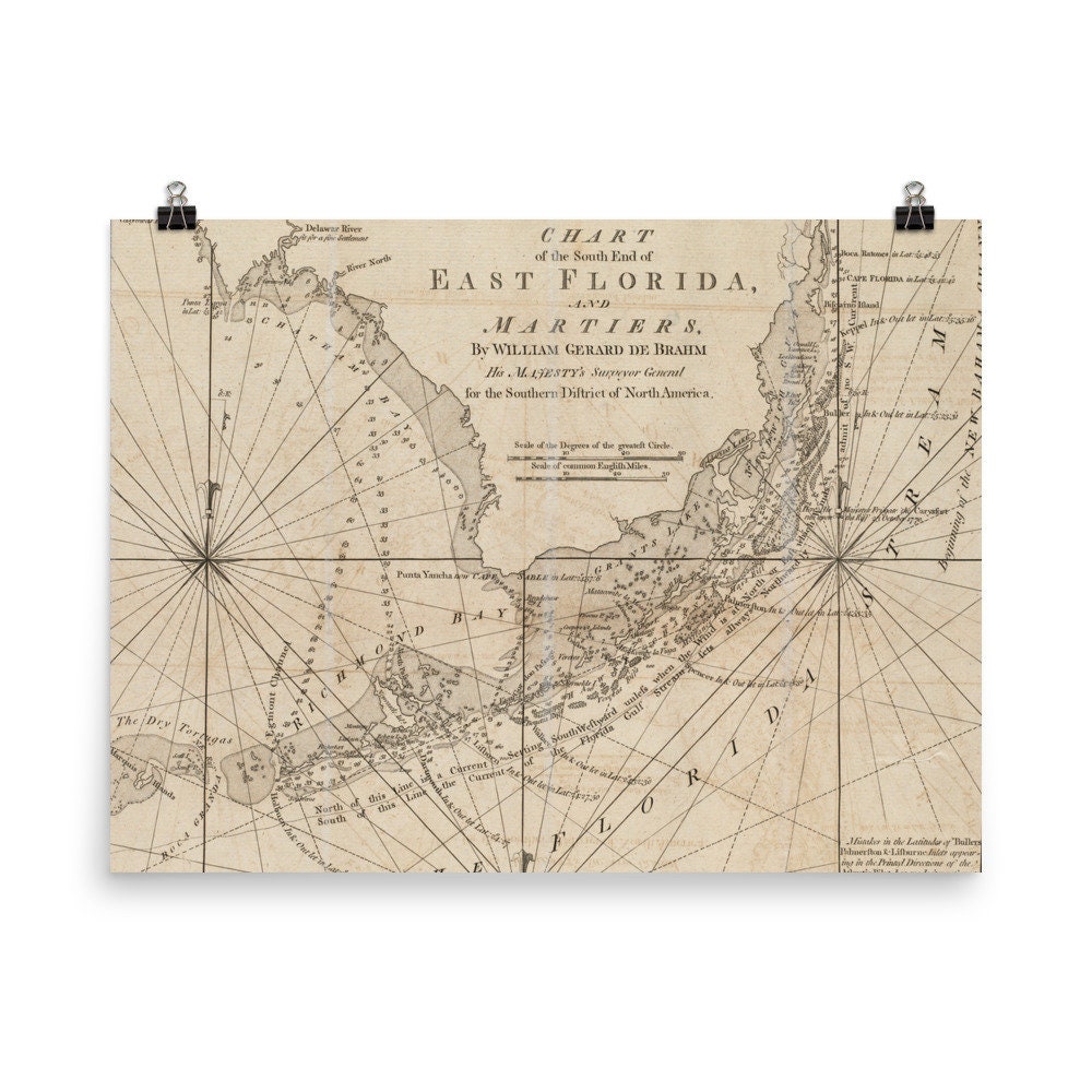 Old Florida Keys Map (1771) Vintage Southern FL Atlas Poster - Etsy