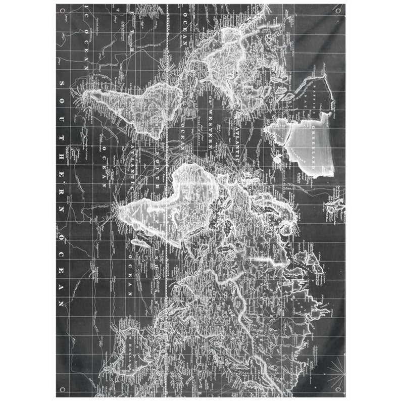 World Map Tapestry 1833 Black and White Atlas - Etsy