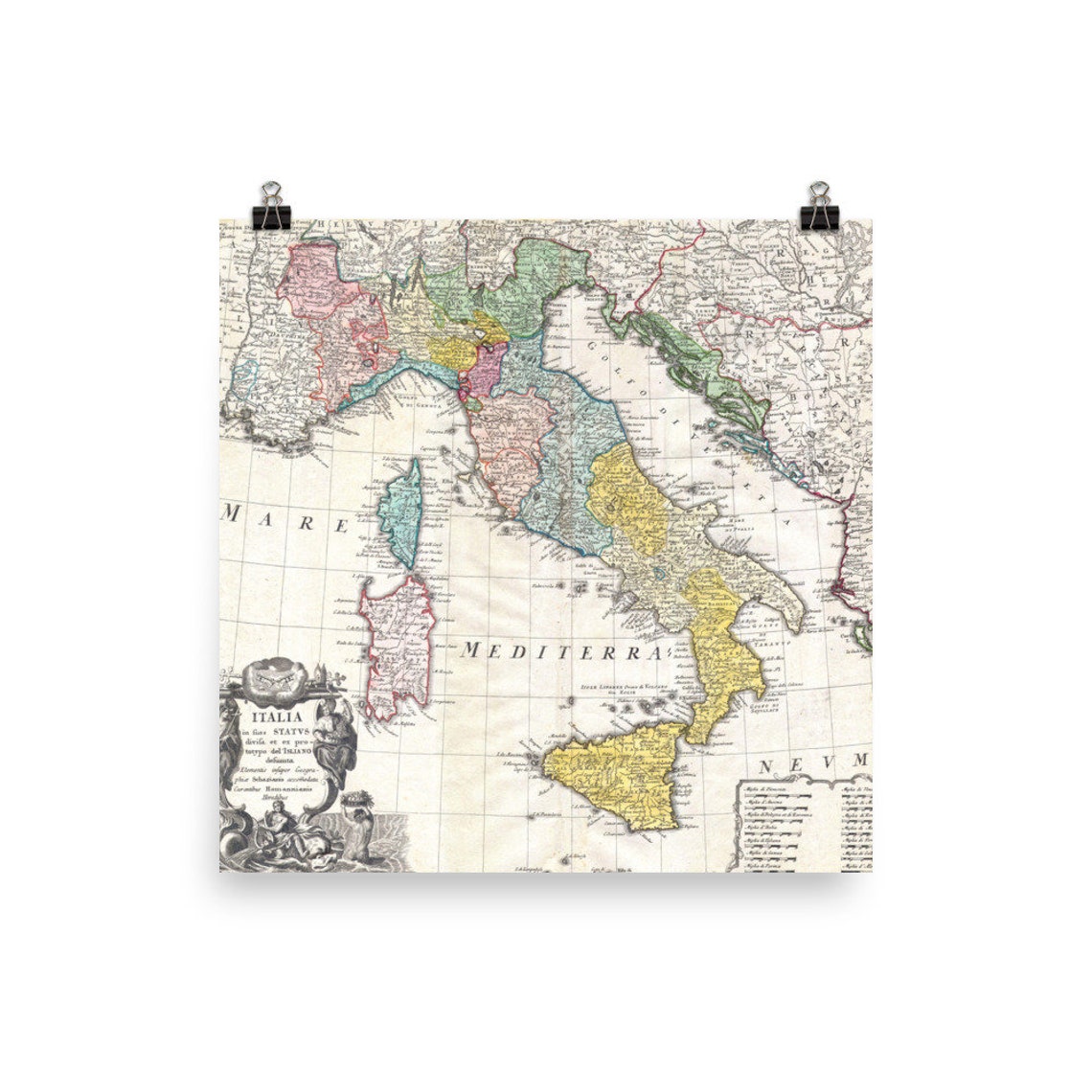 Vintage Italy Map (1742) Historical Italian Geography Poster - Etsy