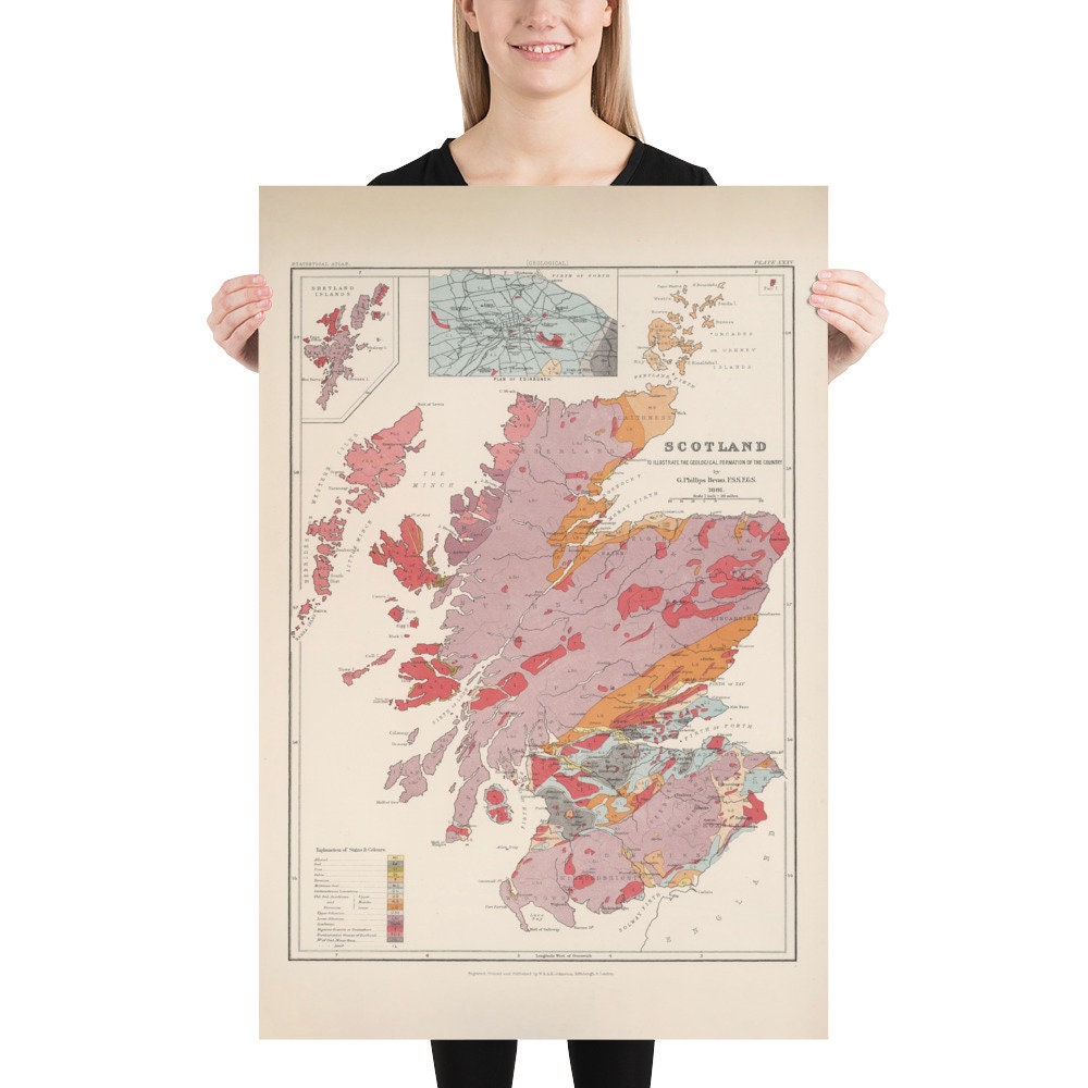 Old Scotland Geology Map (1881) Vintage Scottish Geological Atlas ...