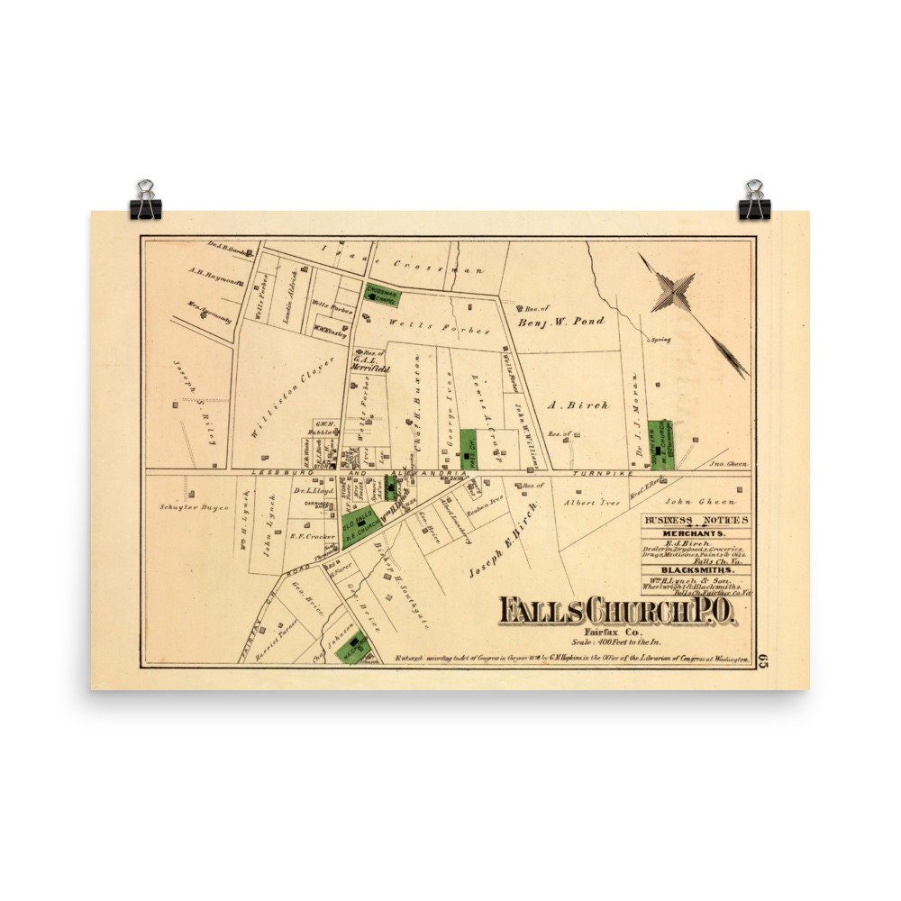 Old Falls Church VA Map 1879 Vintage Fairfax County and - Etsy