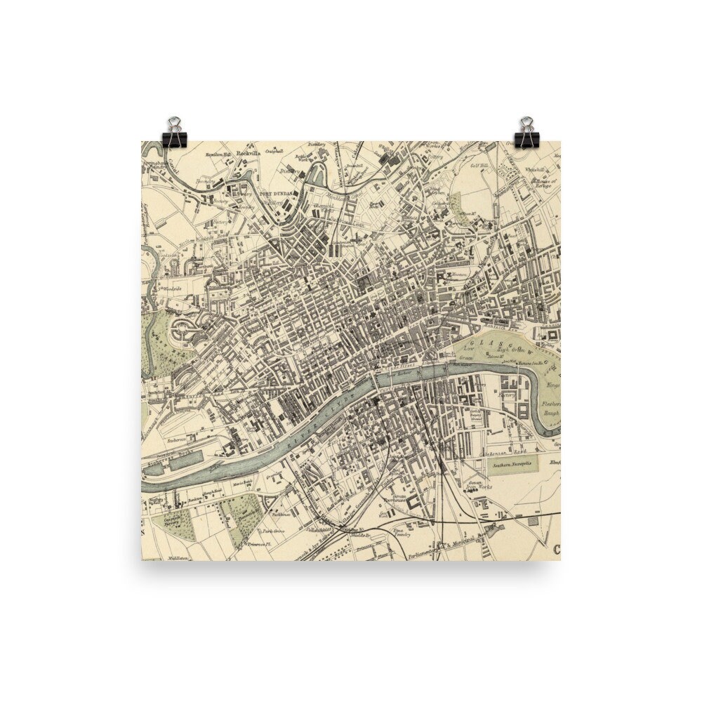 Vintage Glasgow Scotland Map 1872 Old Scottish City and - Etsy
