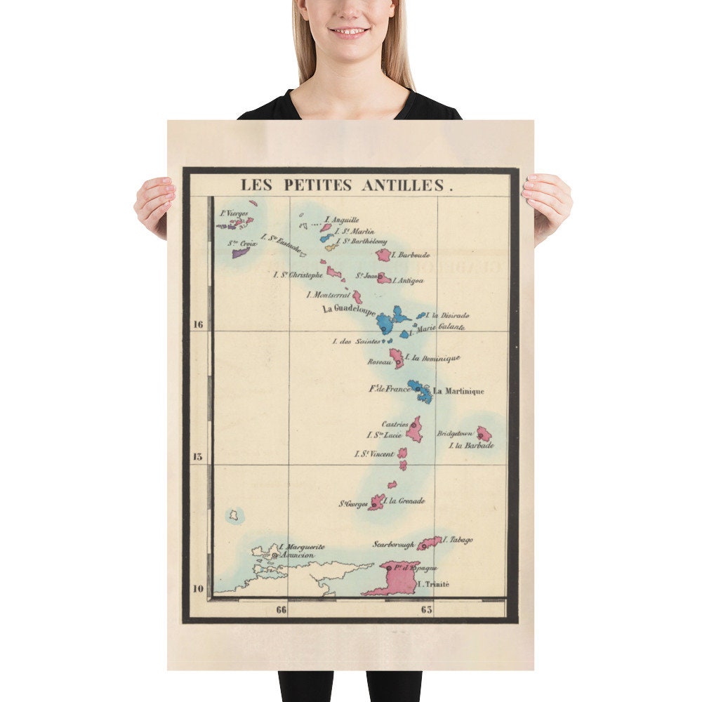 Old Lesser Antilles Map 1844 Vintage Caribbean & West Indies - Etsy