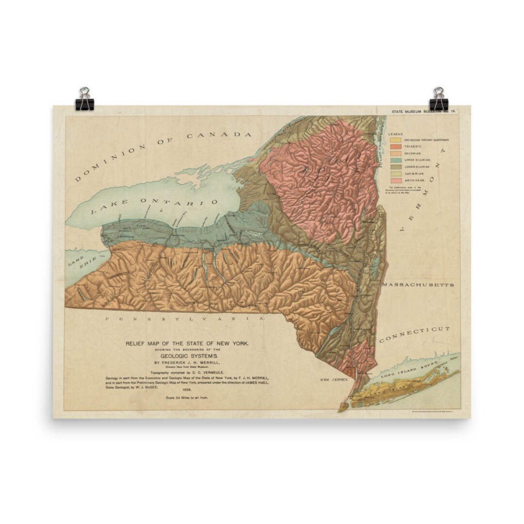 Geologic Map of New York State (1898) Old NY State Geology Atlas Poster ...