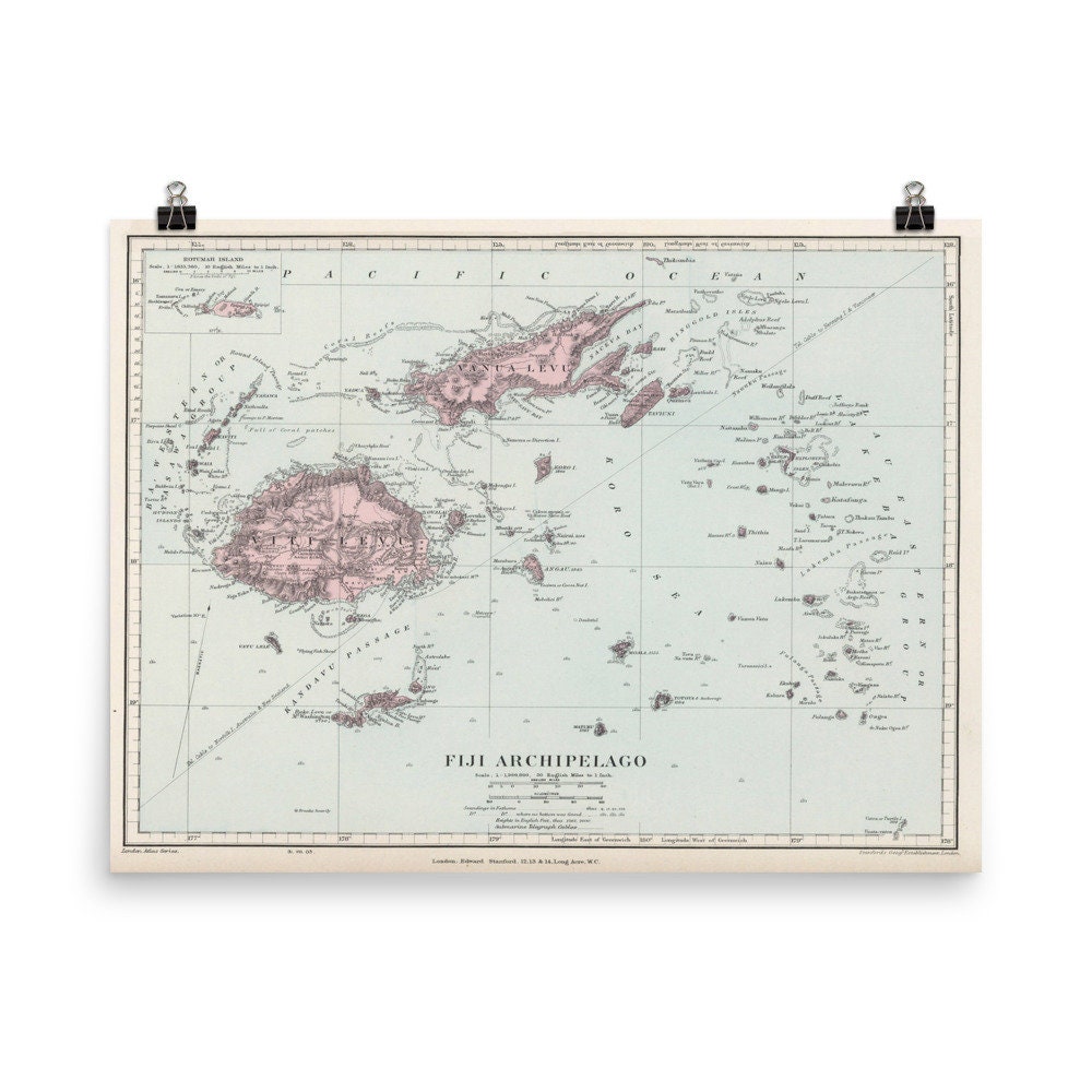 Old Fiji Map 1904 Vintage Viti Levu and Vanua Levu Atlas - Etsy