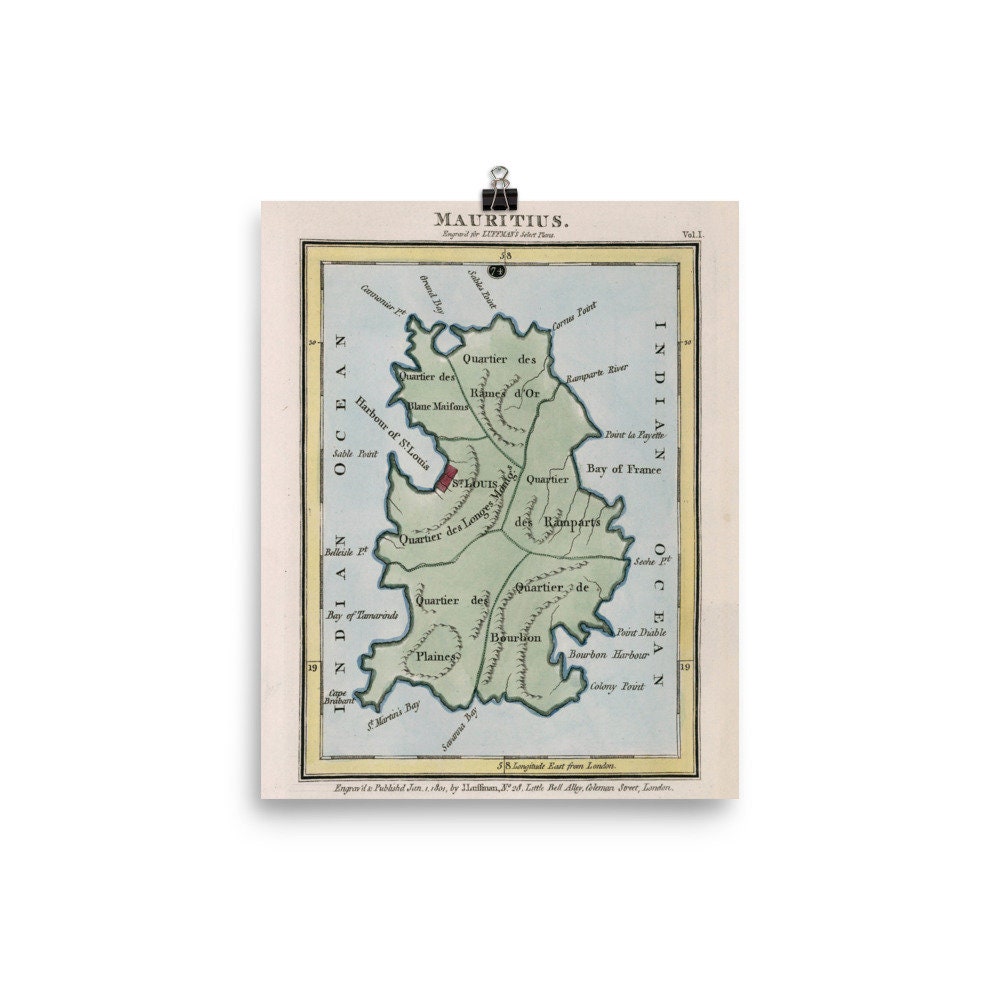 Old Mauritius Map 1801 Vintage Maurice Island Atlas Poster | Etsy
