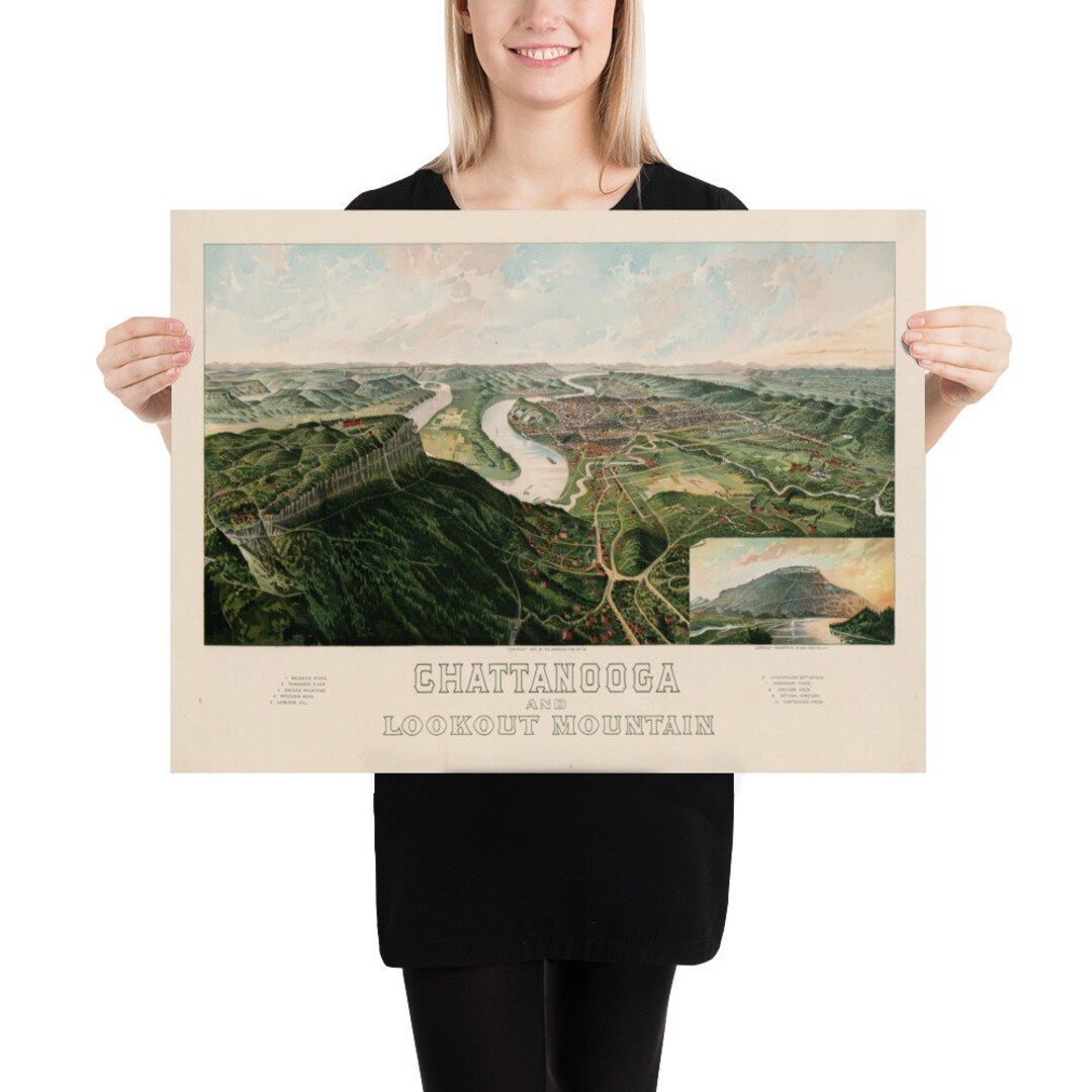 Old Chattanooga & Lookout Mountain TN Map (1897) Vintage Chatt ...