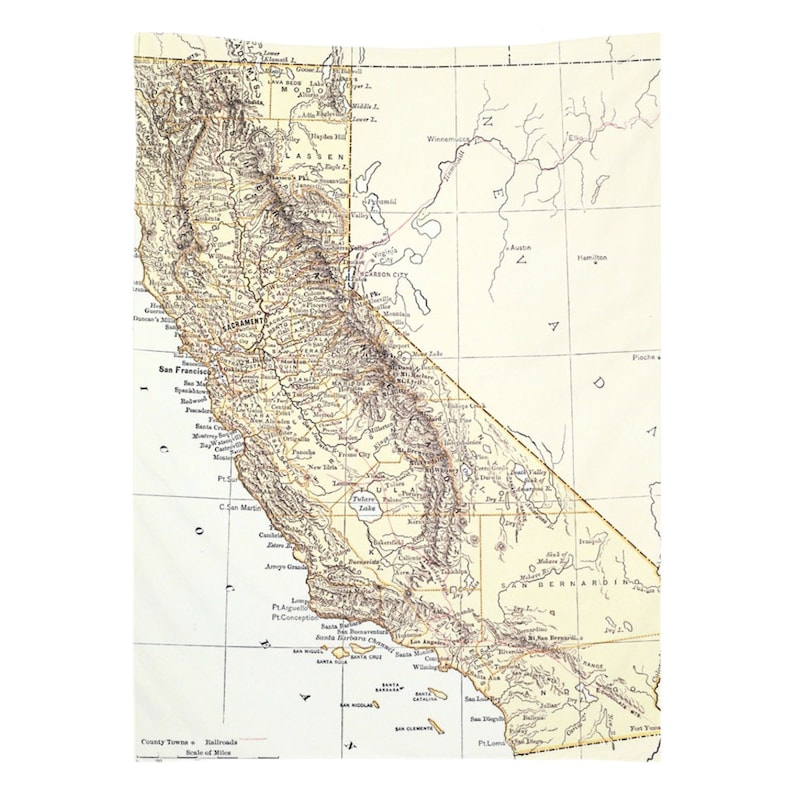 California Map Tapestry 1878 Old State Atlas - Etsy